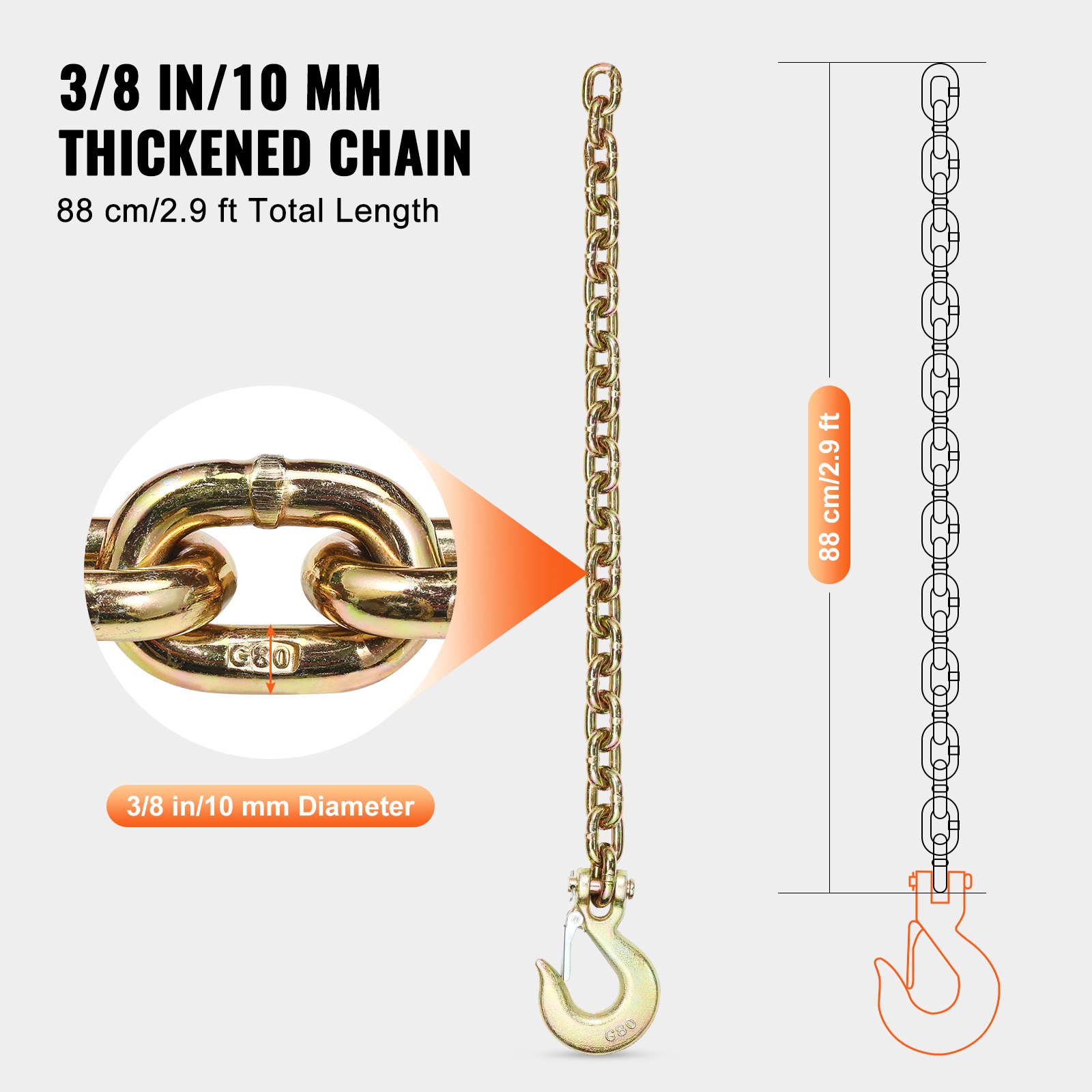 VEVOR Heavy Duty Logging Chain – 3/8" x 2.9', 7100 lbs