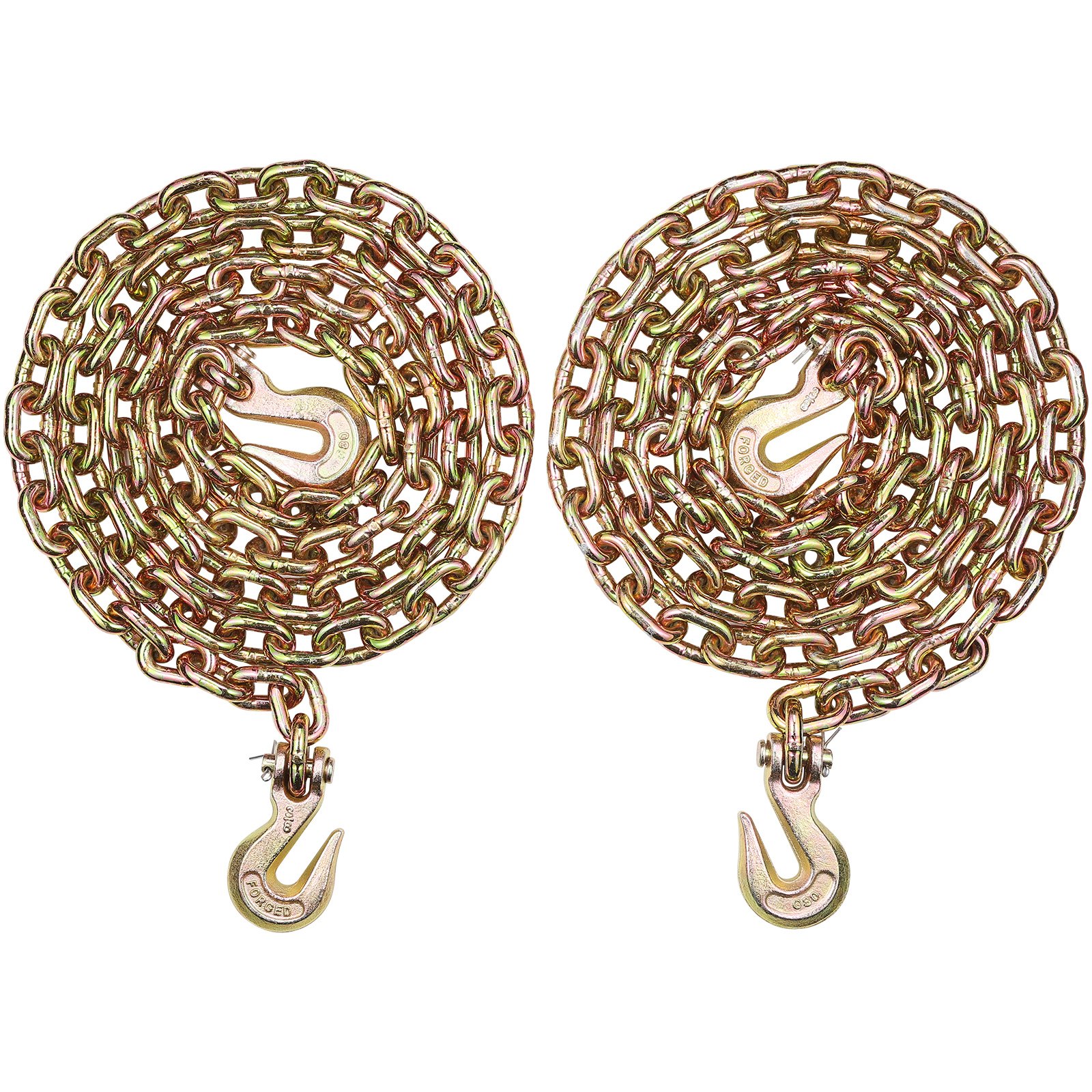 VEVOR Binder Chain G80 Tie Down Tow Chain with Hooks 3/8"x10.3' 2 Pack ...