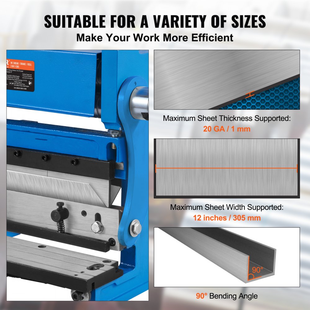 VEVOR Sheet Metal Brake, 12-inch, 3-In-1 Combination Shear Brake Roll ...