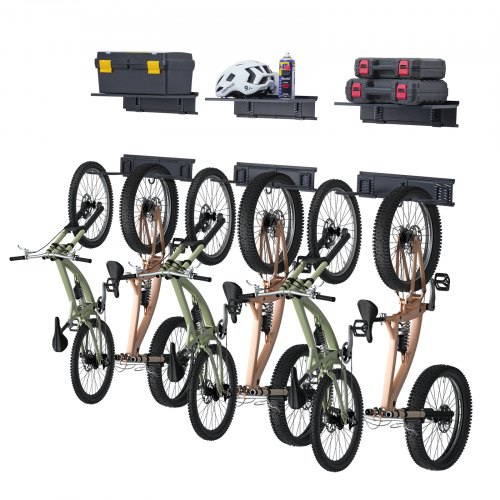 VEVOR Bike Storage Rack Wall Mount Garage Bike Holder & 3 Shelves for 6 ...