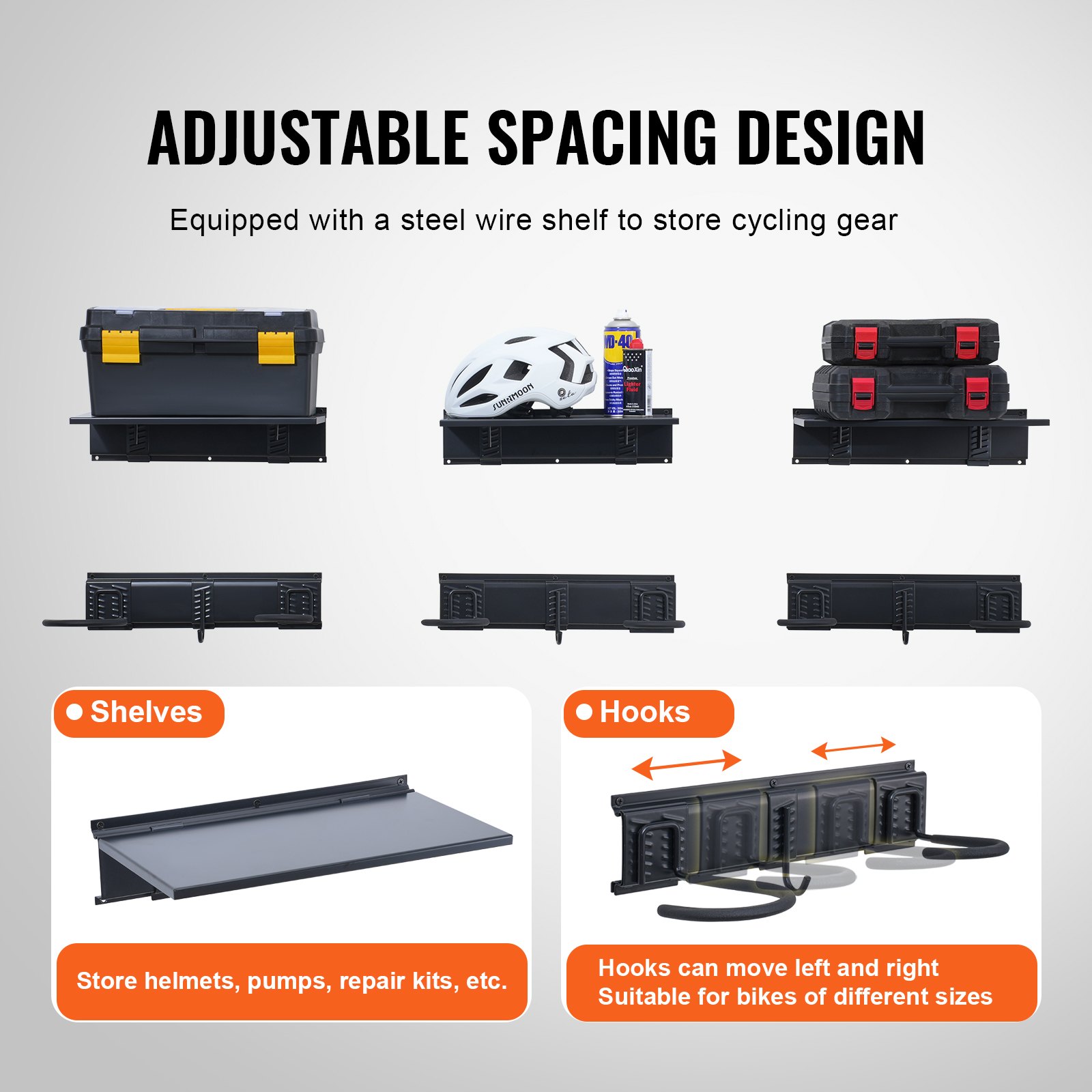 VEVOR Bike Storage Rack Wall Mount Garage Bike Holder & 3 Shelves for 6 ...