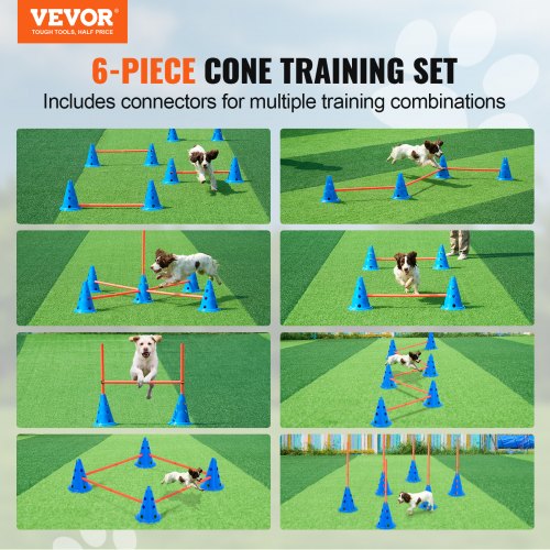 VEVOR Dog Agility Hurdle Cone Set 6 PCS Kit-12 xCones 6 xAgility Rods ...