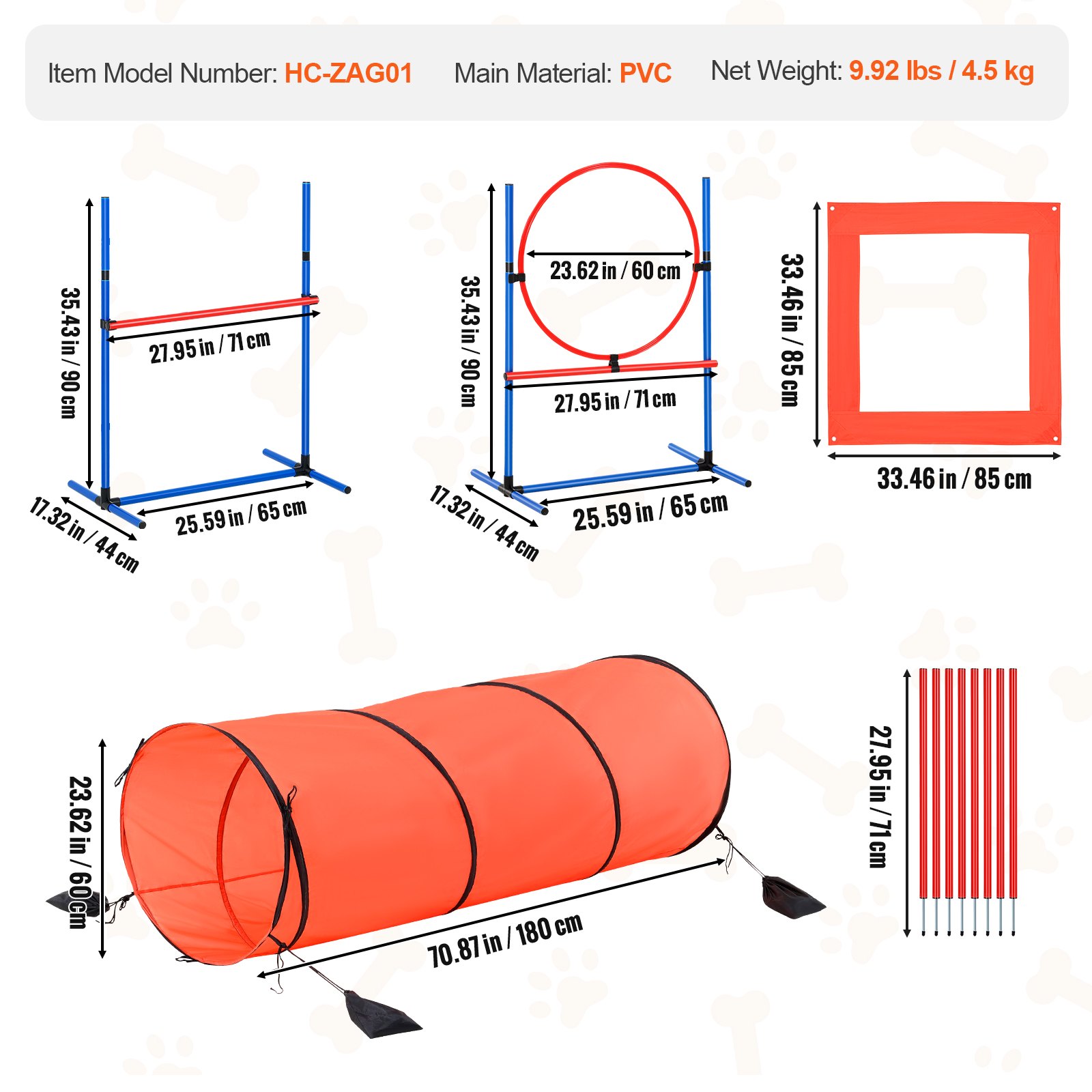 VEVOR Dog Agility Training Equipment 5 PCS Combination Set with Hurdles ...