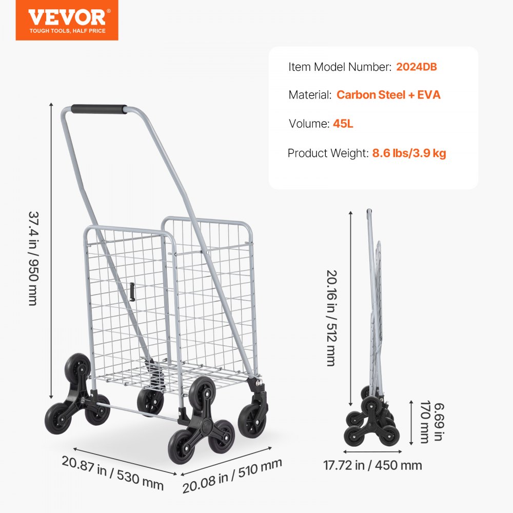 Stair Climbing Cart Foldable Shopping Cart 45L with Stair Climbing ...
