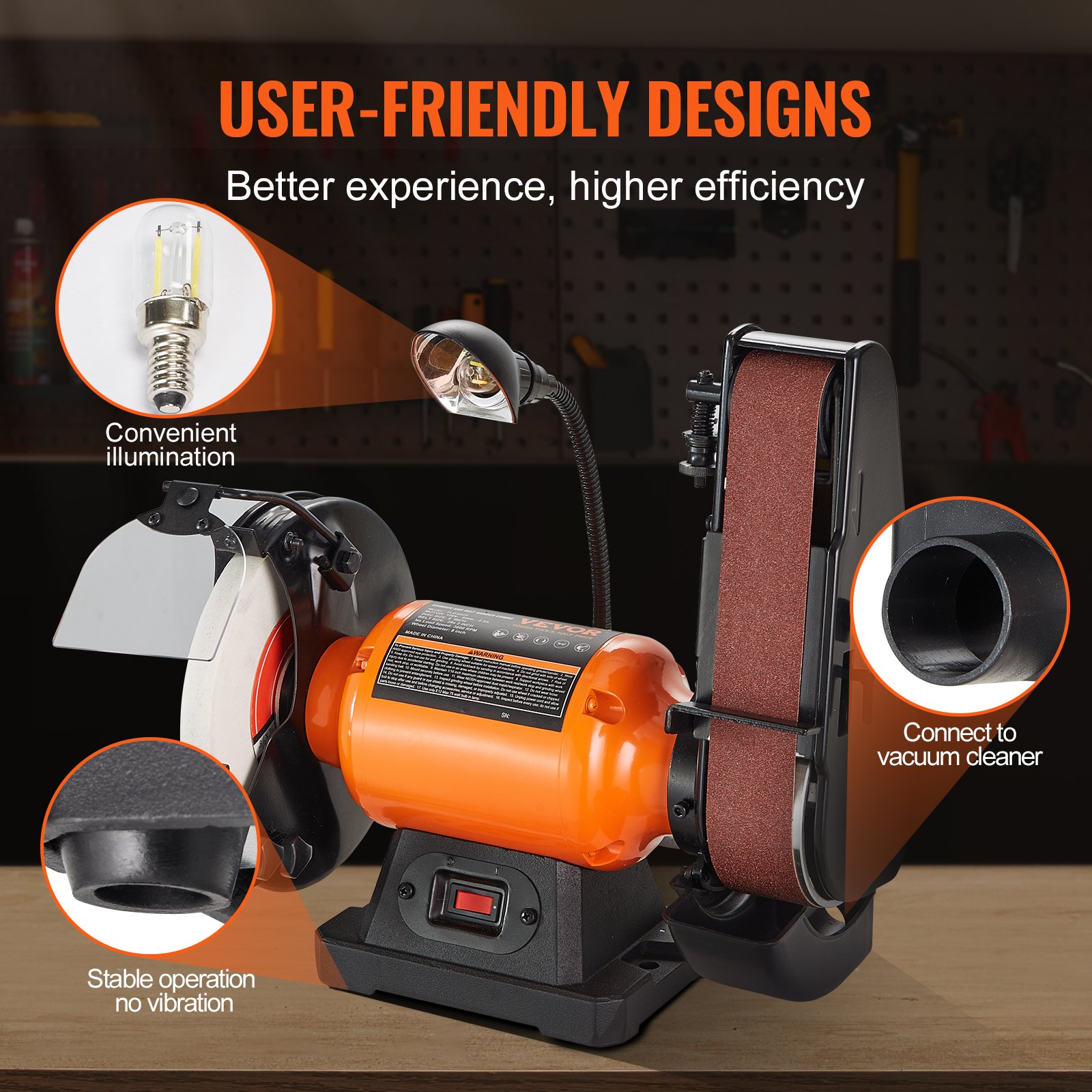 VEVOR 8 Inch Bench Grinder with 2 x28 Inch Belt Sander Combo, Bench ...