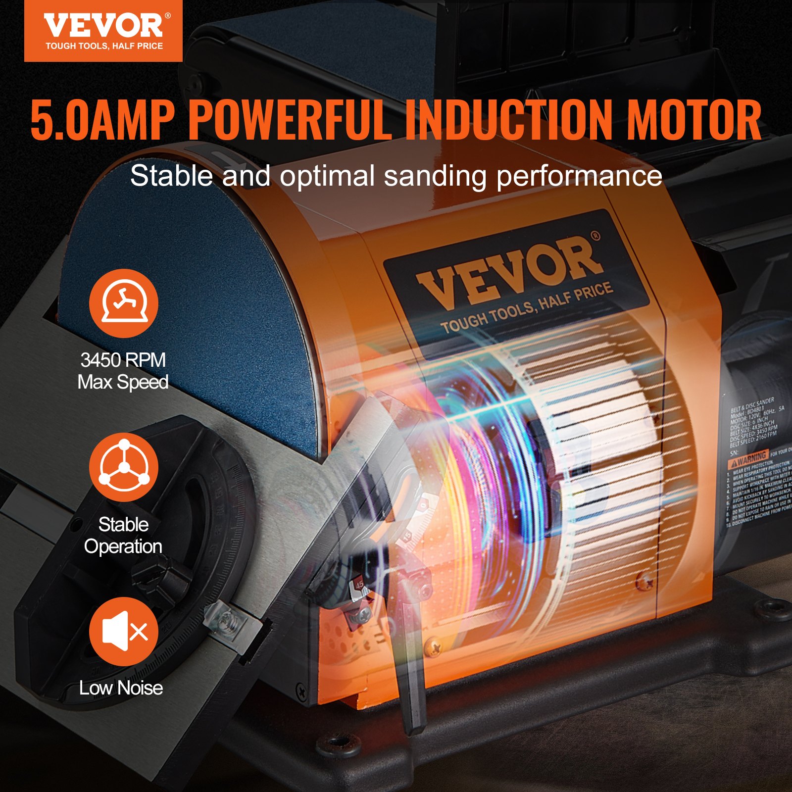 VEVOR Professional Belt Sander, 6" Disc Sander and 4 x 36 in. Belt ...