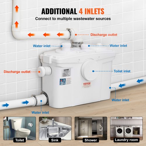 VEVOR Macerating Toilet System with 800W Pump Upflush Toilet For ...