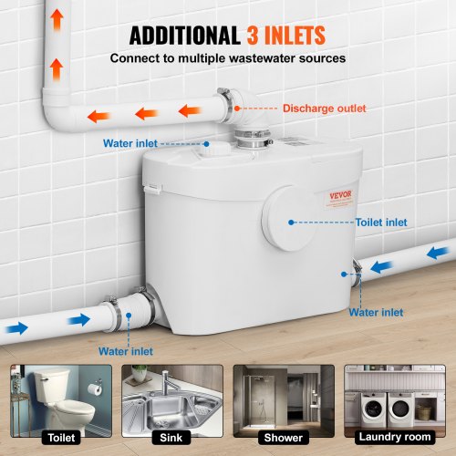 VEVOR Macerating Toilet System with 700W Pump Upflush Toilet For ...