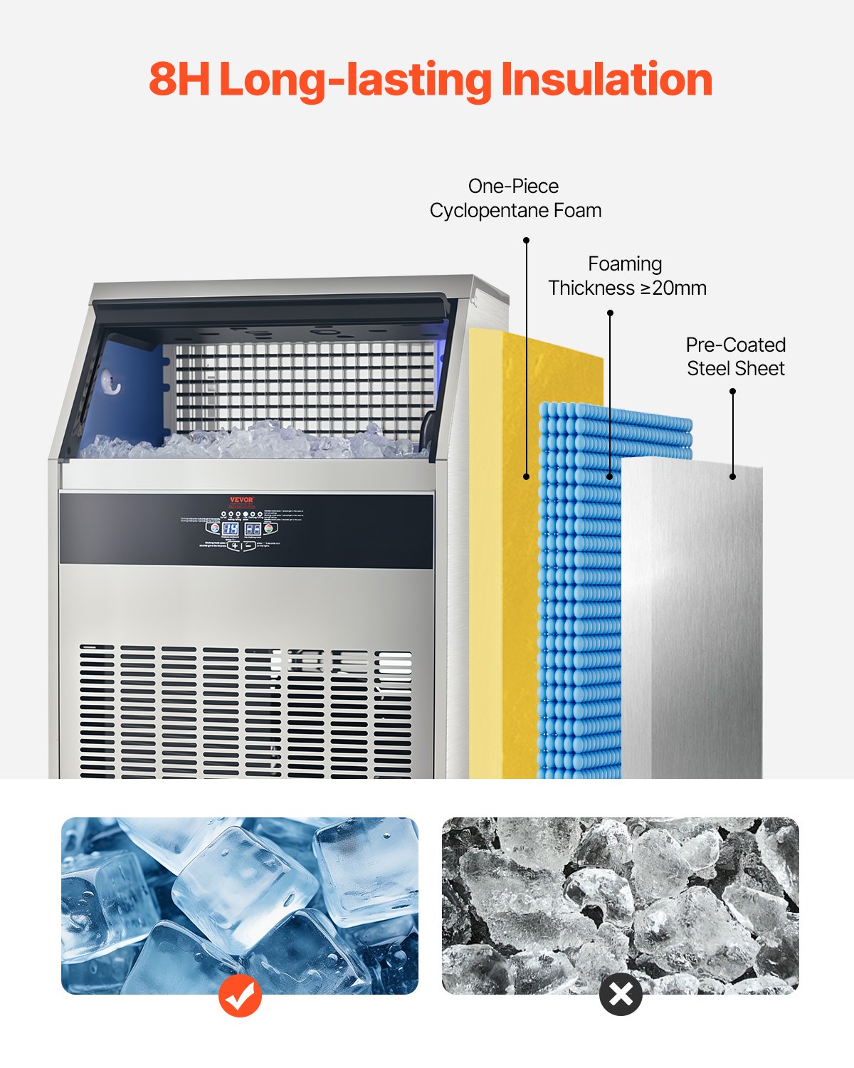 VEVOR 440lbs/24H Commercial Ice Maker Machine, 130lbs Storage Capacity ...