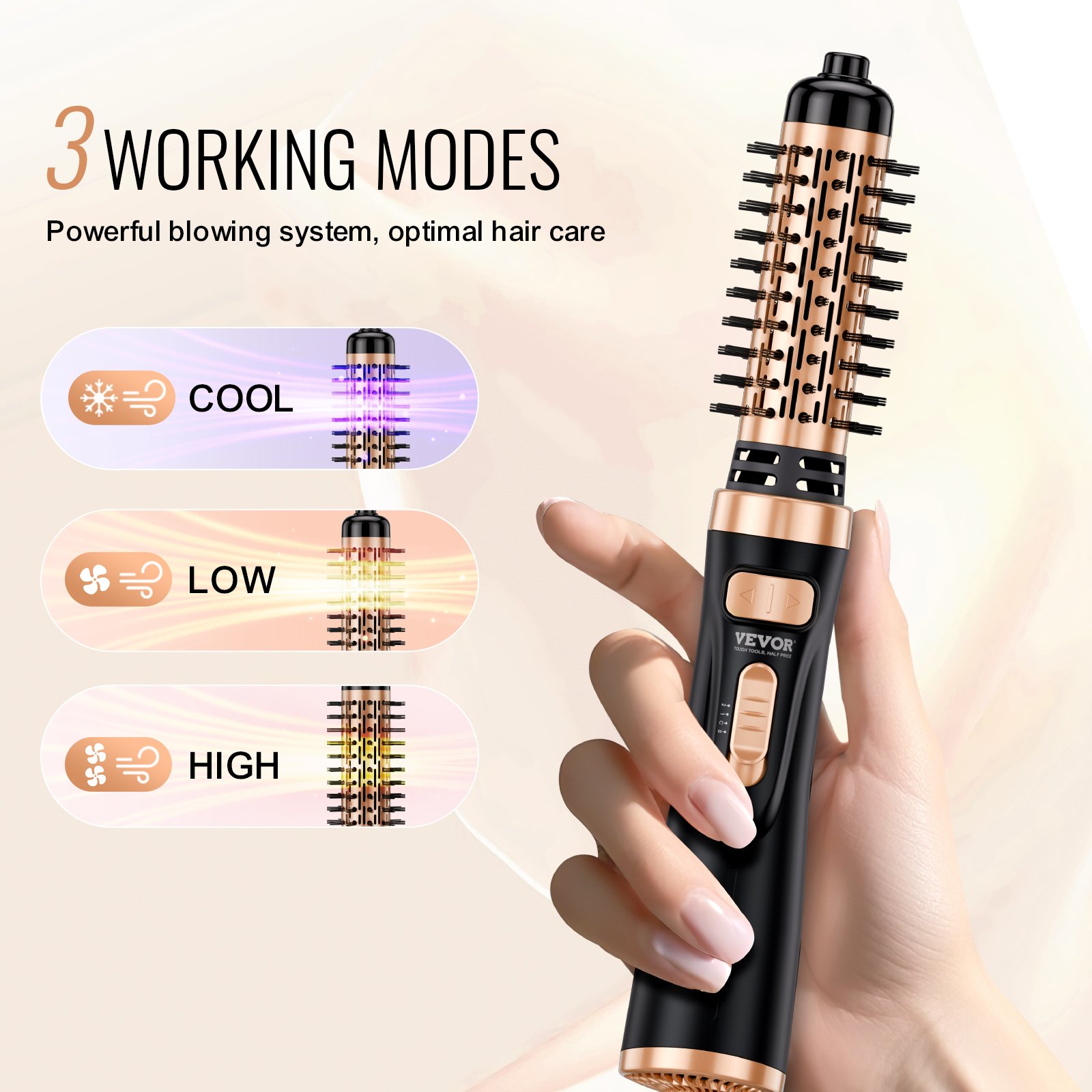VEVOR Rotating Hair Dryer Brush Hot Air Styling Brush with 1.5" and 2 ...