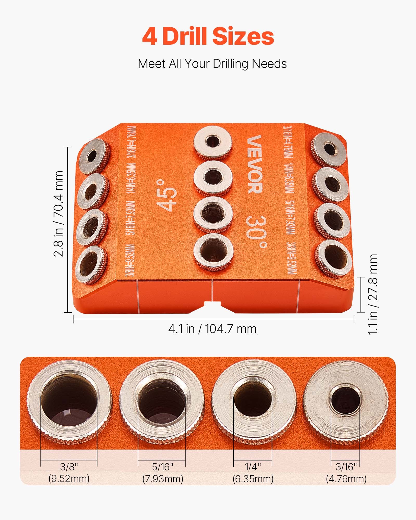 VEVOR Drill Guide For Angles – 3 Drilling Angles, 4 Sizes