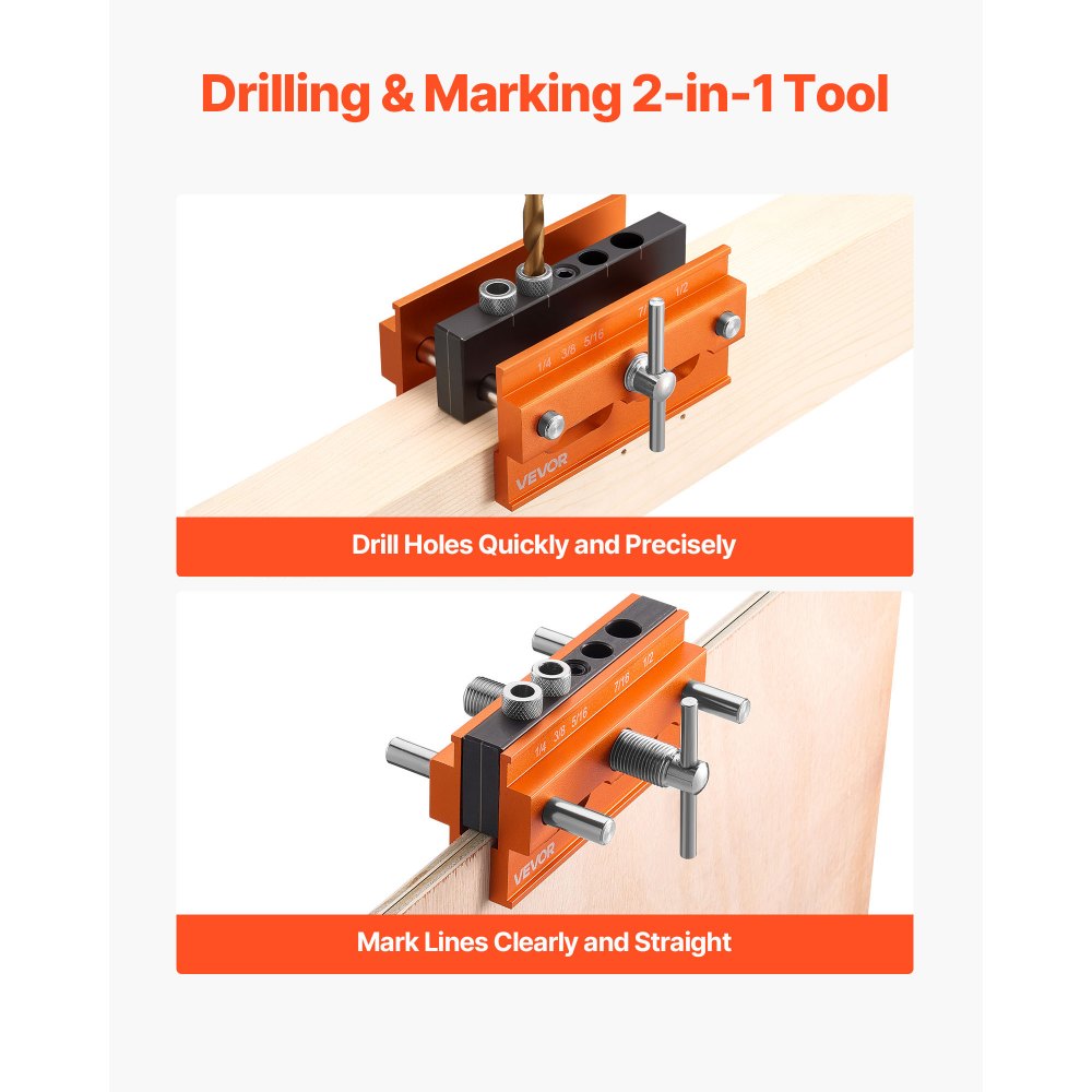 VEVOR Doweling Jig Kit, Self Centering Dowel Drill Jig for Straight ...