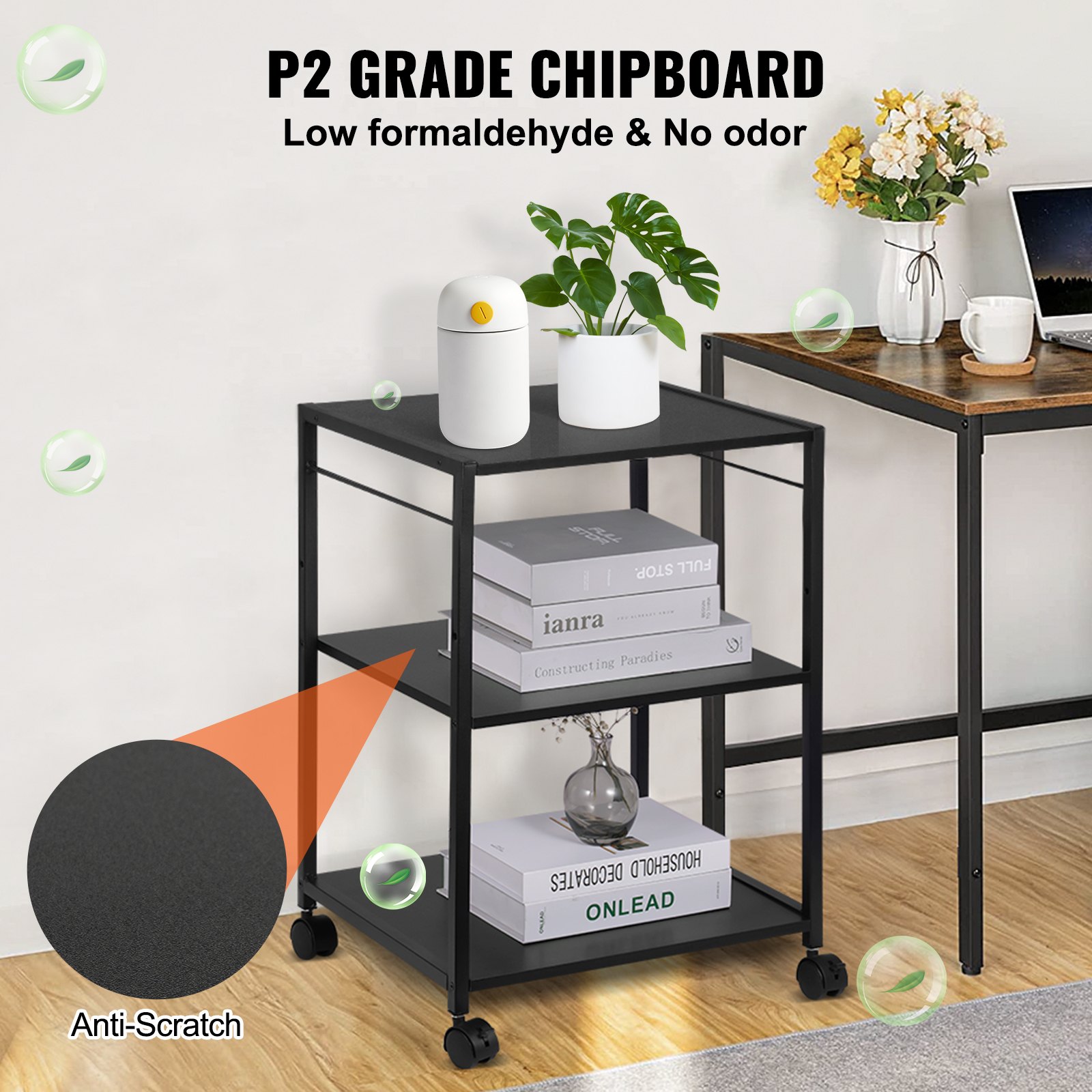 VEVOR Printer Stand, Height Adjustable 3 Tier Printer Stand, Printer ...