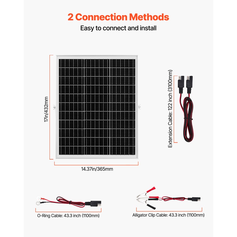 VEVOR 25W 12V Solar Panel Battery Charger, Solar Battery Trickle ...