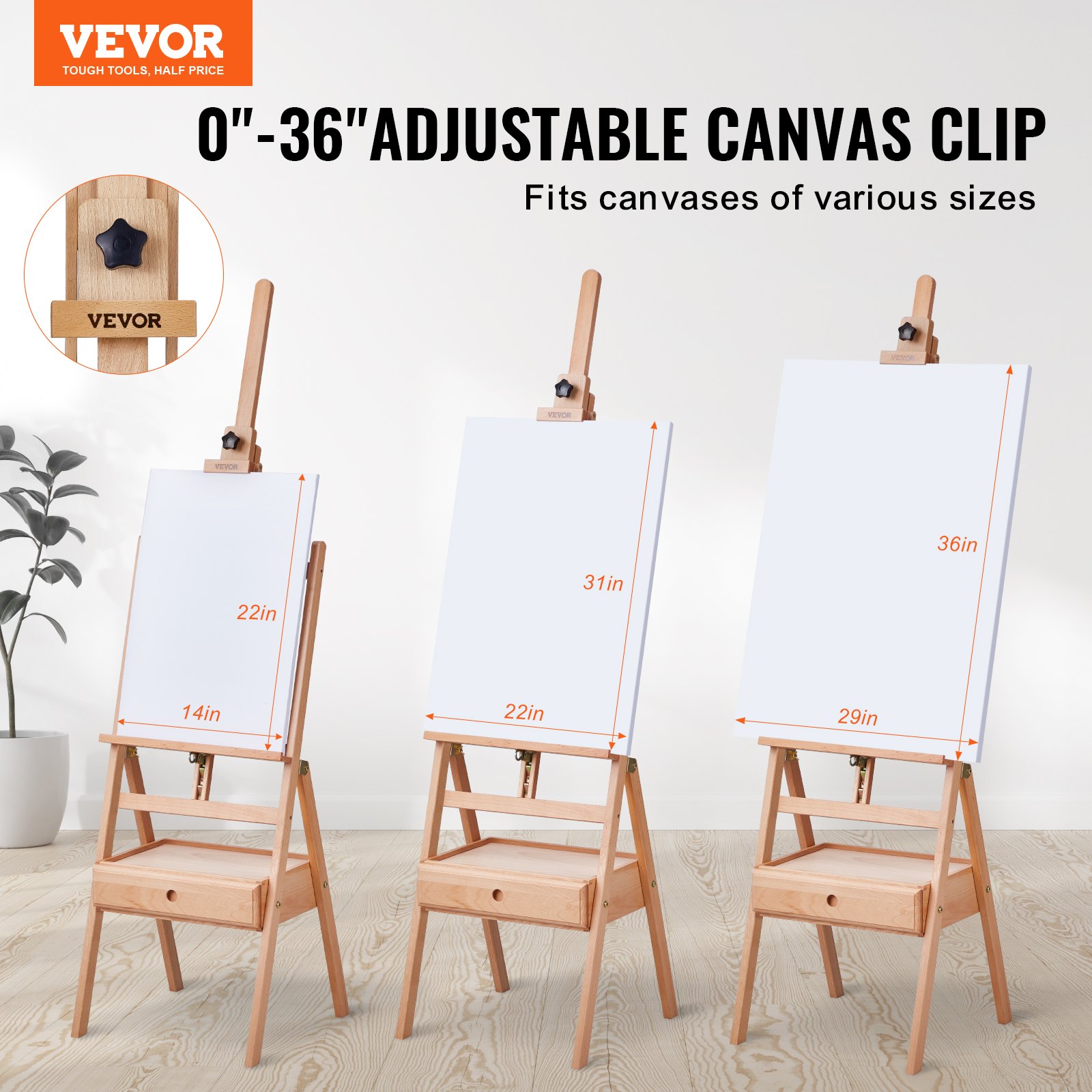 VEVOR Studio H-Frame Easel, Holds Canvas Art up to 36