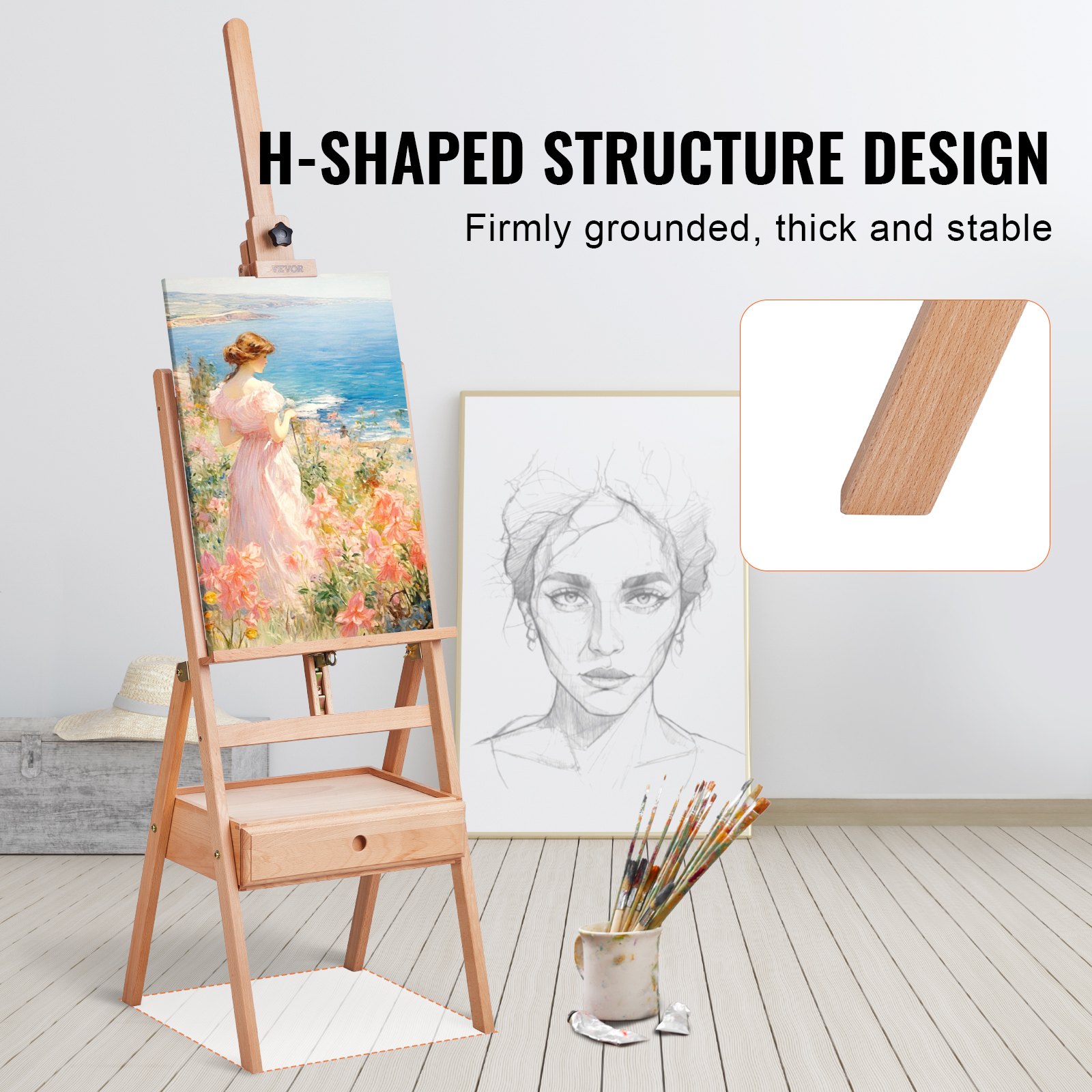 VEVOR Studio H-Frame Easel, Holds Canvas Art up to 36