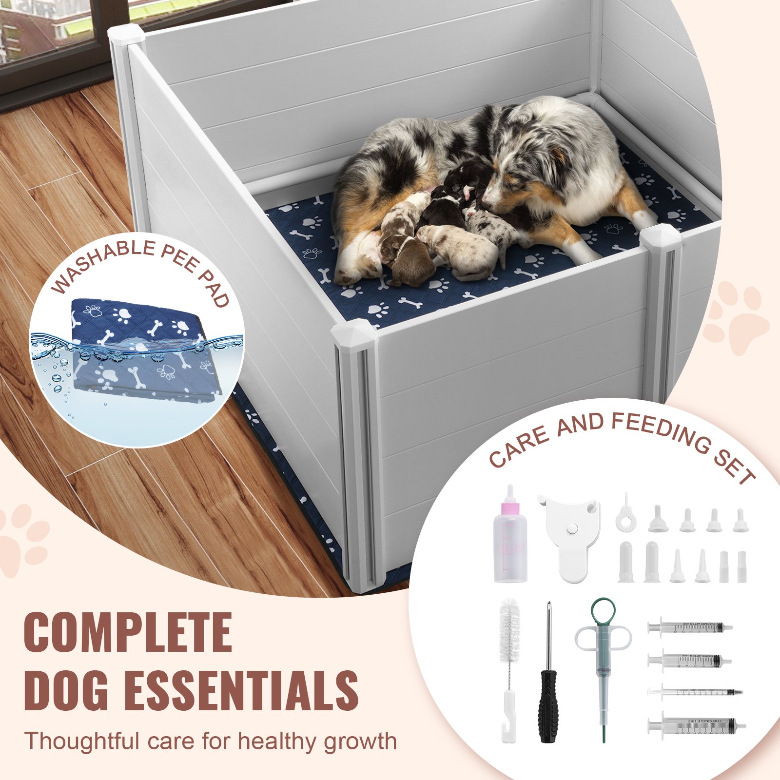 VEVOR Dog Whelping Box, 59.8 x 59.8 x 24.0in Whelping Box for Dogs and ...