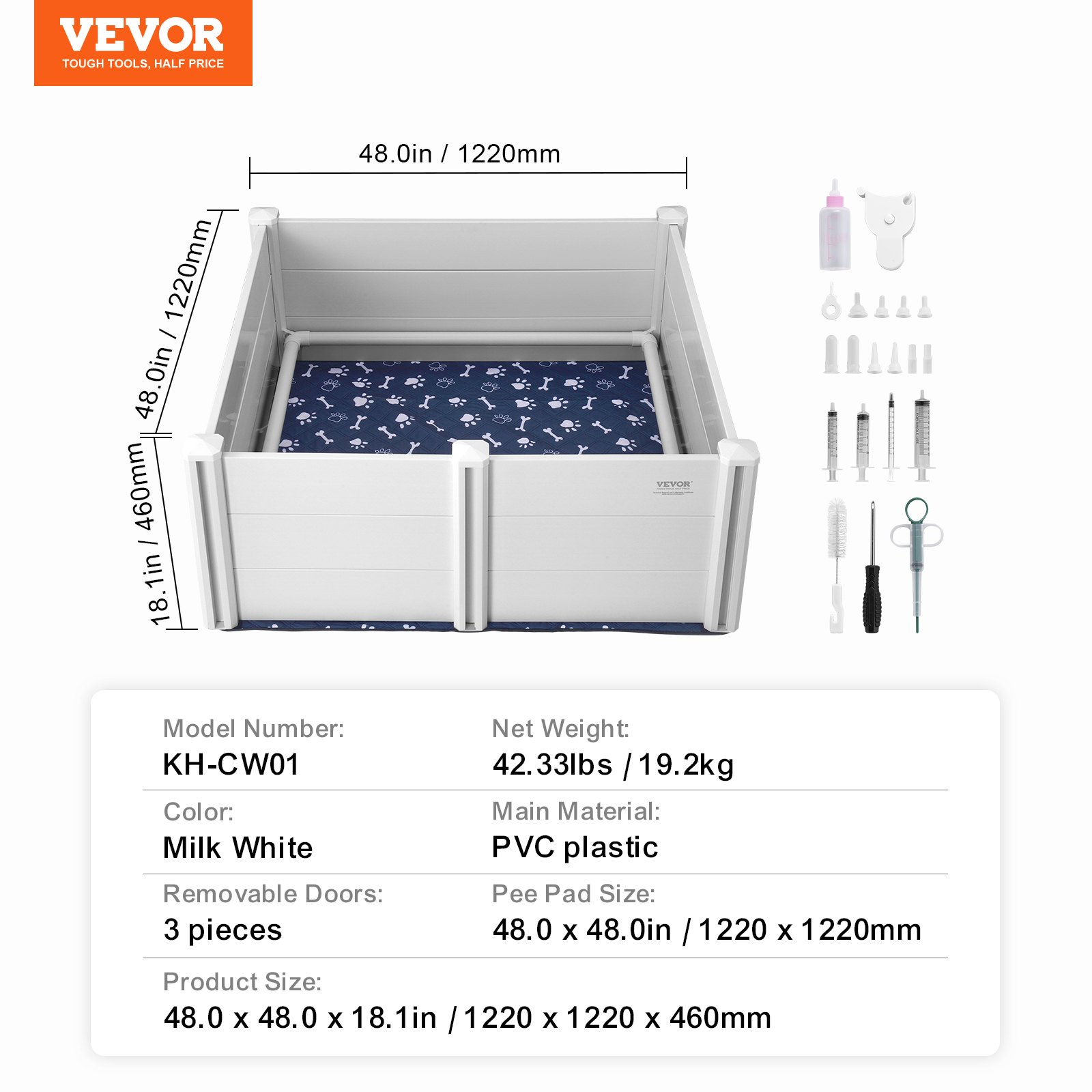 VEVOR Whelping Box for Large Dog – 48 x 48 x 18.1 Inch
