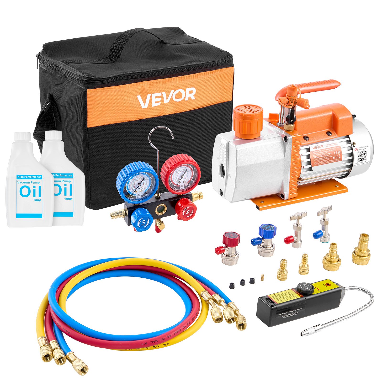 VEVOR AC Vacuum Pump and Gauge Set, 7 CFM 198 L/min, Two Stage Rotary ...