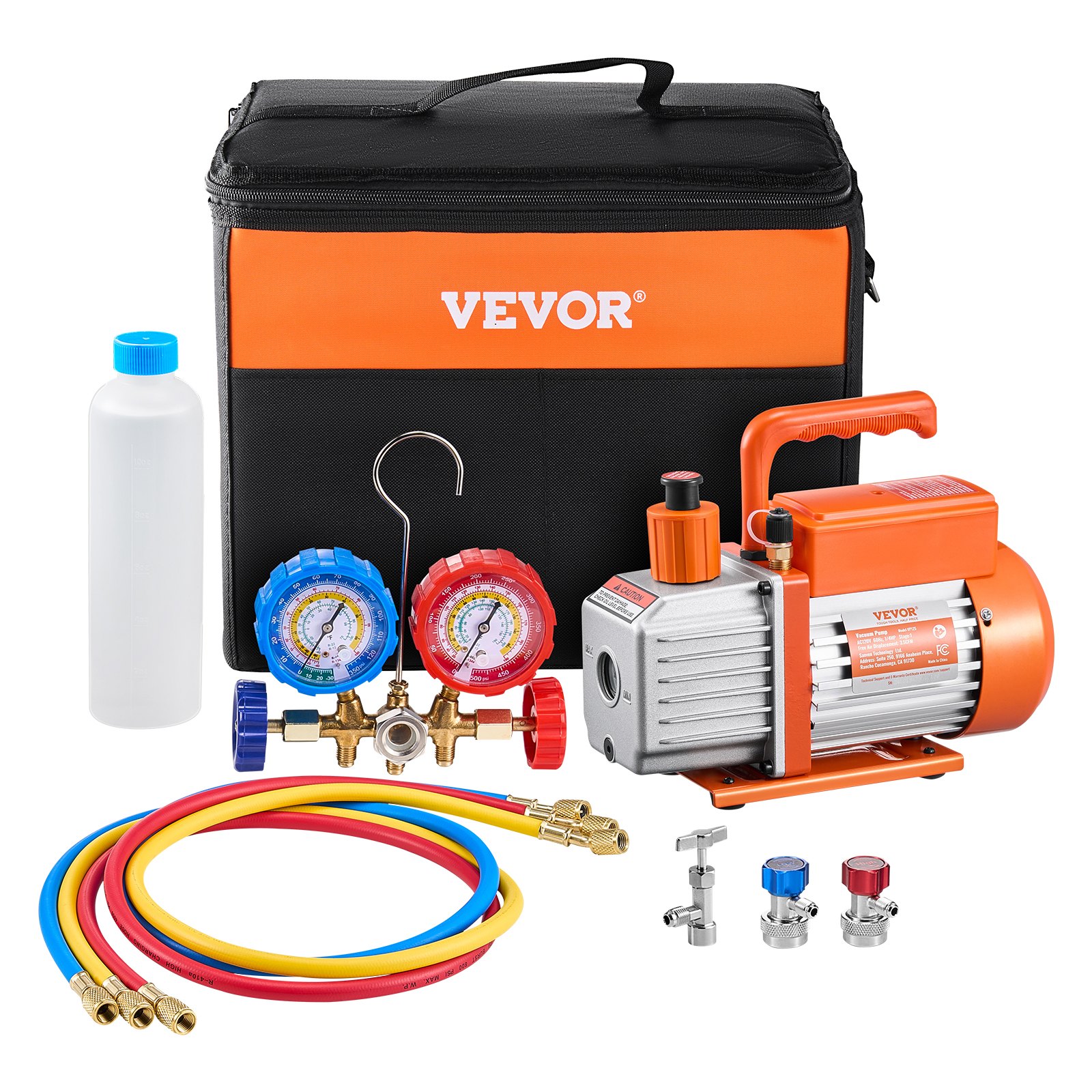 VEVOR 217 L/min(3.5 CFM) AC Vacuum Pump and Gauge Set, Single Stage ...