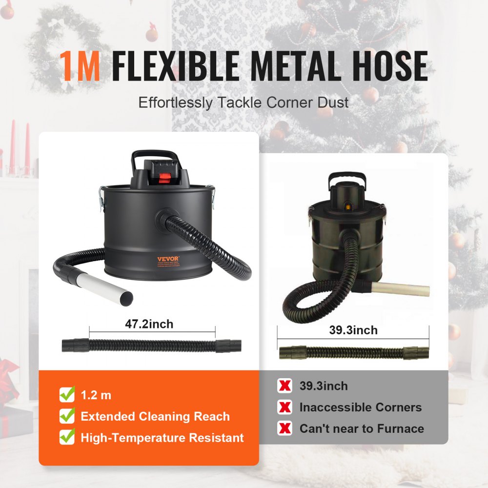 VEVOR Ash Vacuum Cleaner 15L 10 Kpa for Fireplaces Pellet Stoves Grills ...
