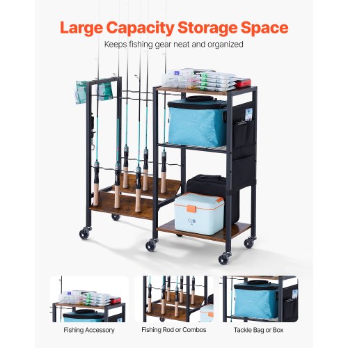12 Pole Fishing Rod Holder Fishing Rack Cart Organizer with Wheels for ...