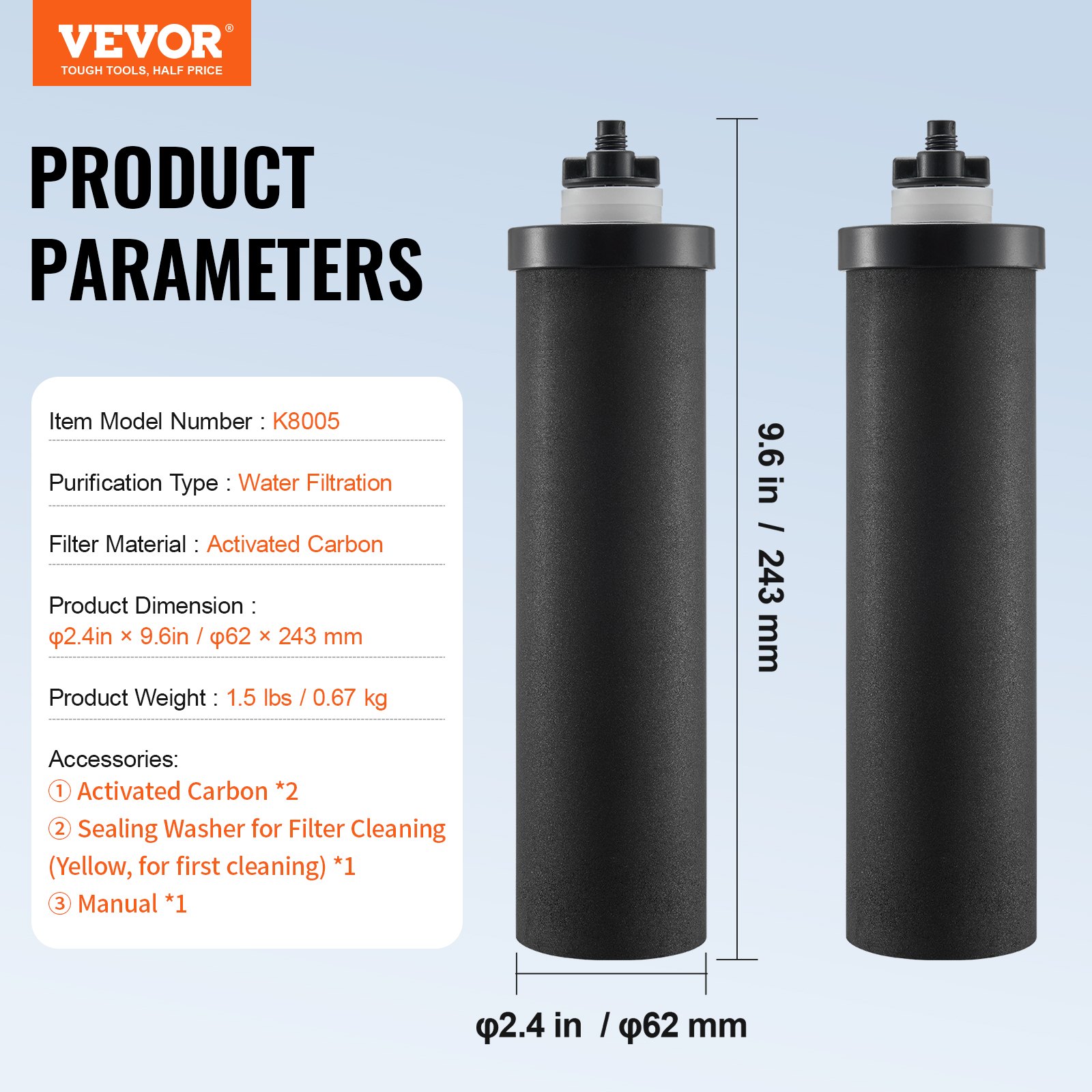 VEVOR Water Filters Replacement, Purification Elements, Activated ...