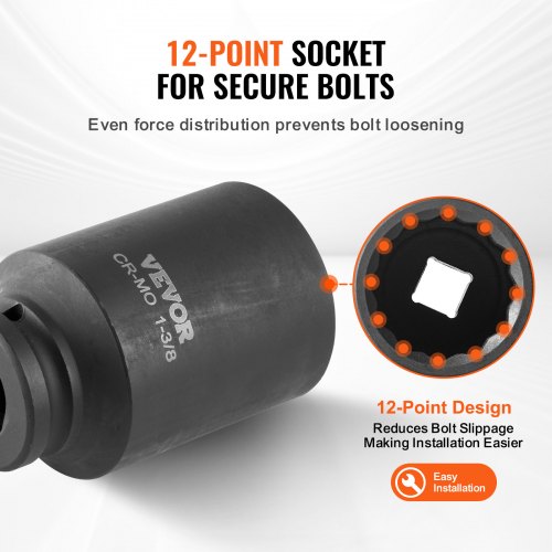 VEVOR Axle Nut Impact Socket Set 1/2" Drive Deep 12-Point 8PCS Metric Nut Socket | VEVOR US