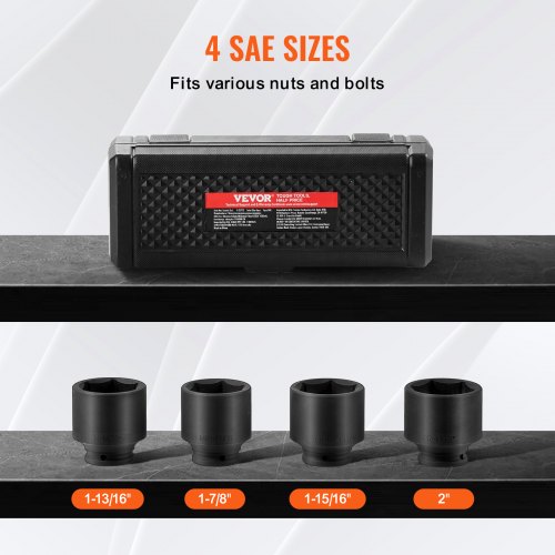 VEVOR Axle Nut Impact Socket Set 1/2" Drive 6-Point 4PCS SAE Spindle ...