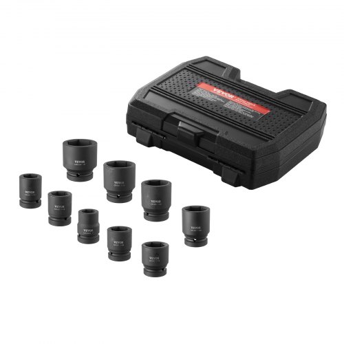 VEVOR Axle Nut Impact Socket Set, 1" Drive 6-Point 9-Piece SAE Spindle ...