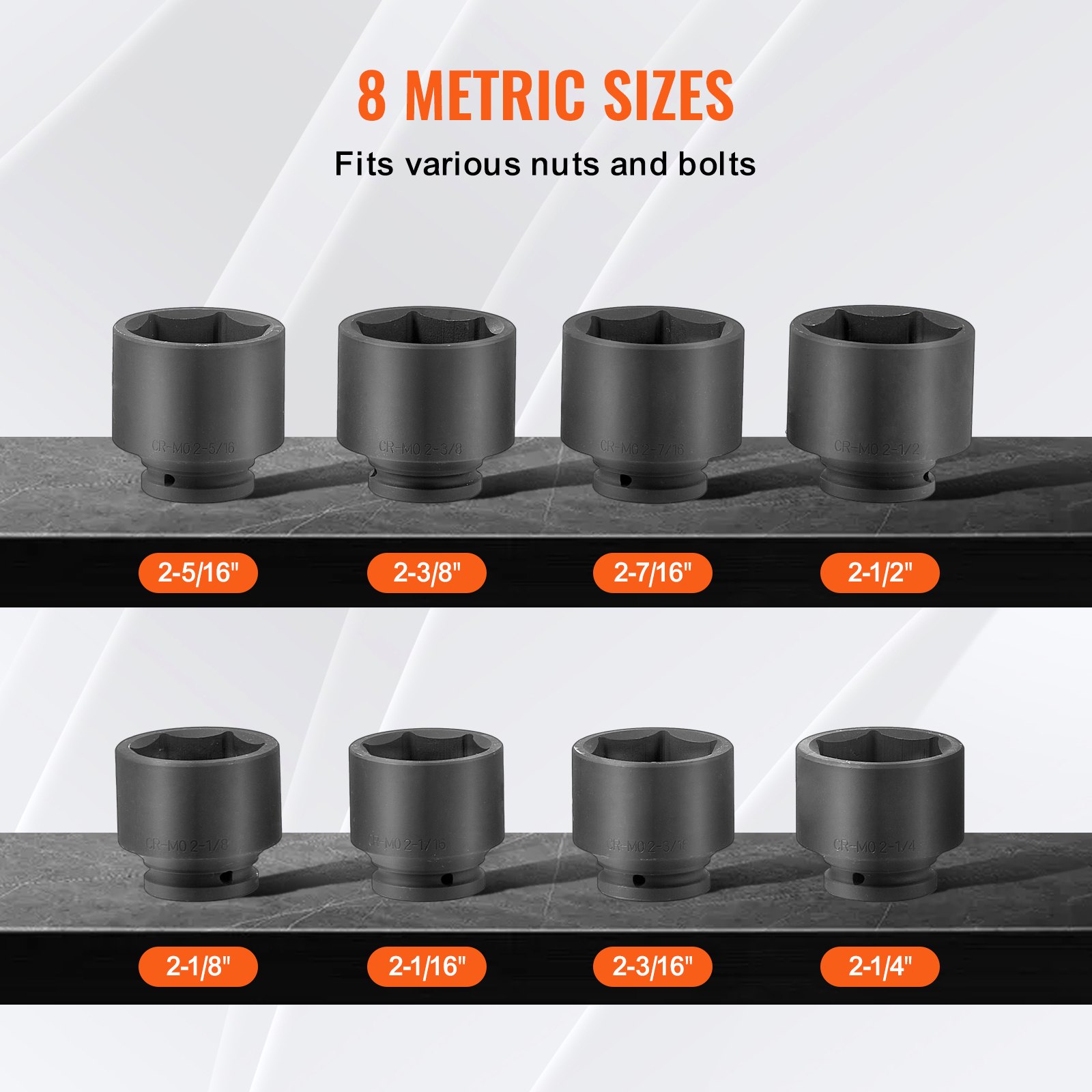 VEVOR Axle Nut Impact Socket Set 3/4" Drive 6-Point 8PCS SAE Spindle ...