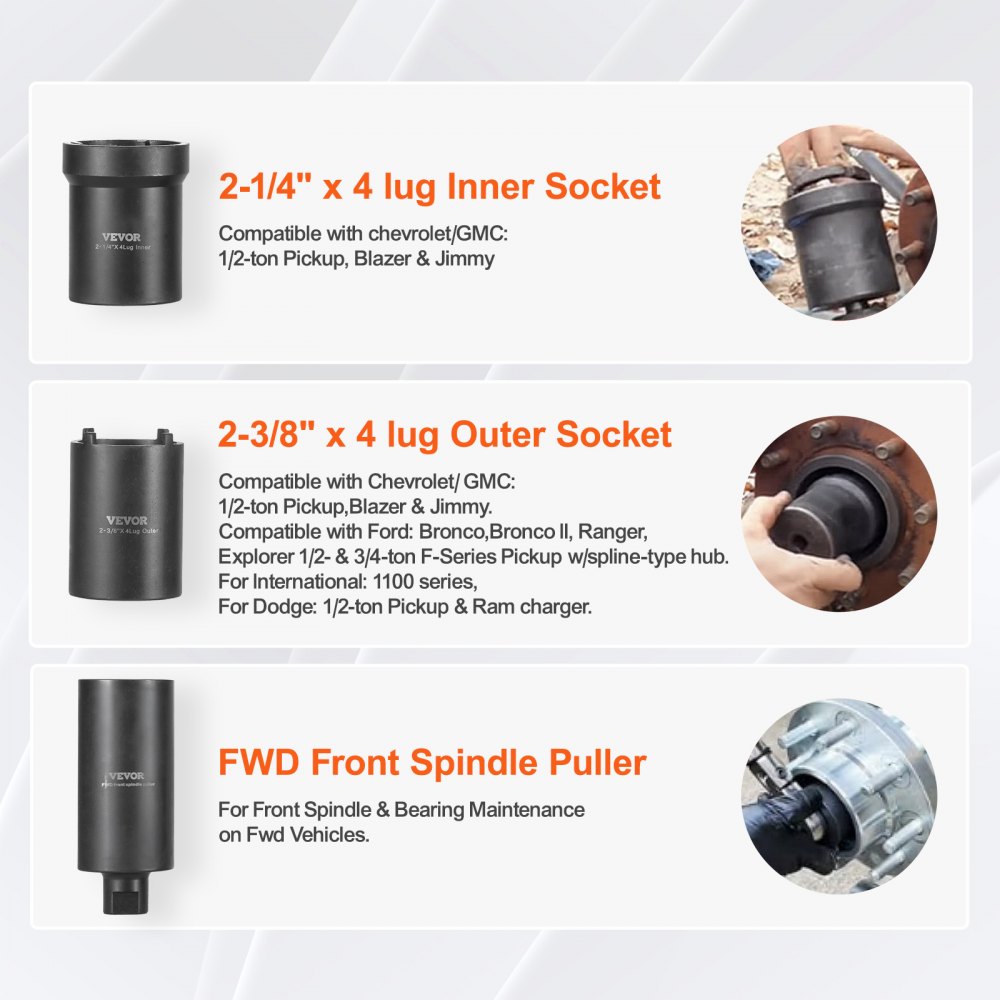 VEVOR Spindle Nut Socket Tool Kit 1/2 inch Drive 6 Piece Axle Hub Nut ... VEVOR Spindle Nut Socket Tool Kit 1/2 inch Drive 6 Piece Axle Hub Nut ...