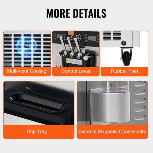 VEVOR Commercial Ice Cream Machine, 34-44 L/H Yield, 3300W 3-Flavor ...