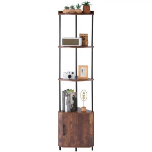 VEVOR 5 Tier Corner Shelf, Tall Corner Stand with LED Light and Doors ...