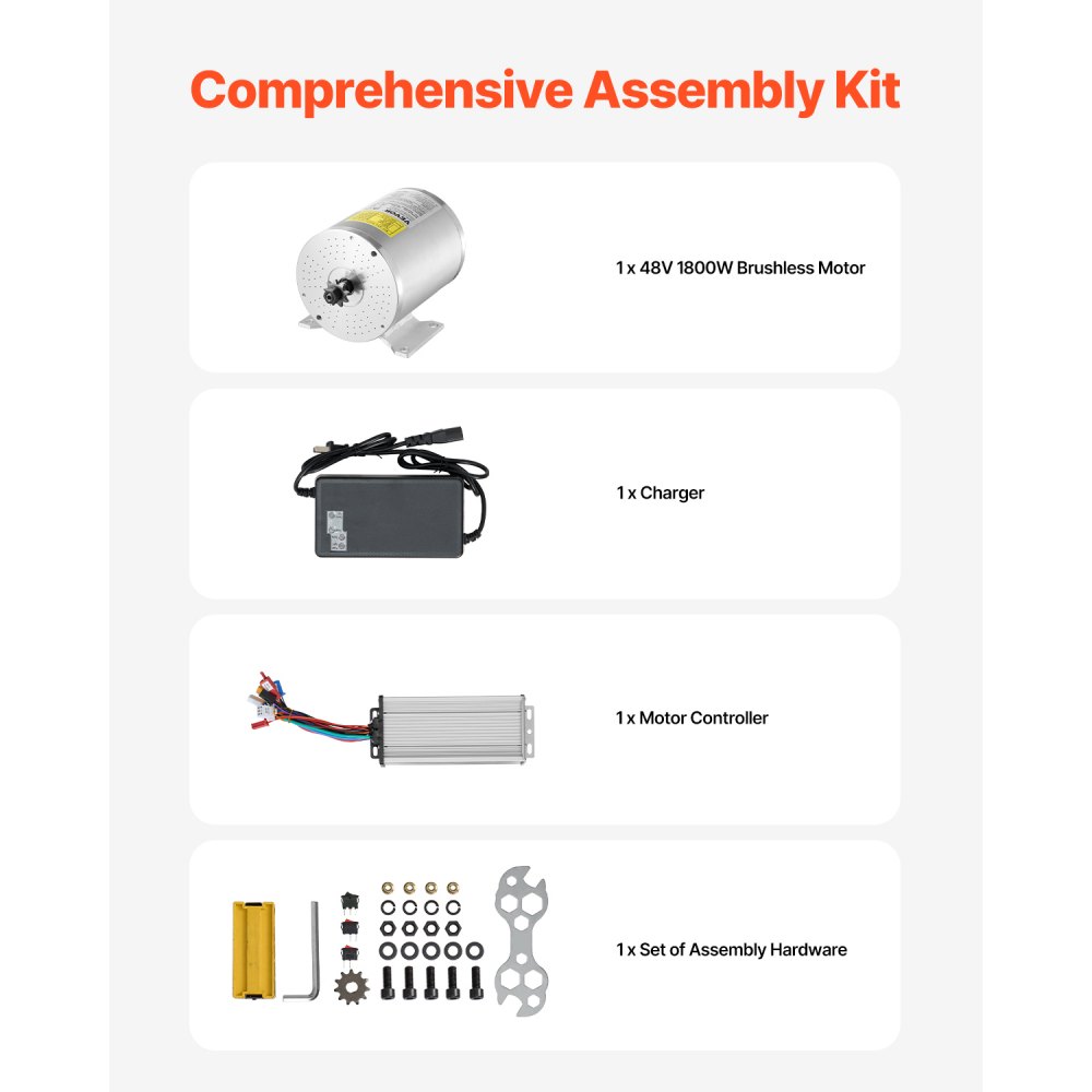 1800W Electric Brushless DC Motor Kit 48V 4500rpm Motor with Upgraded ...