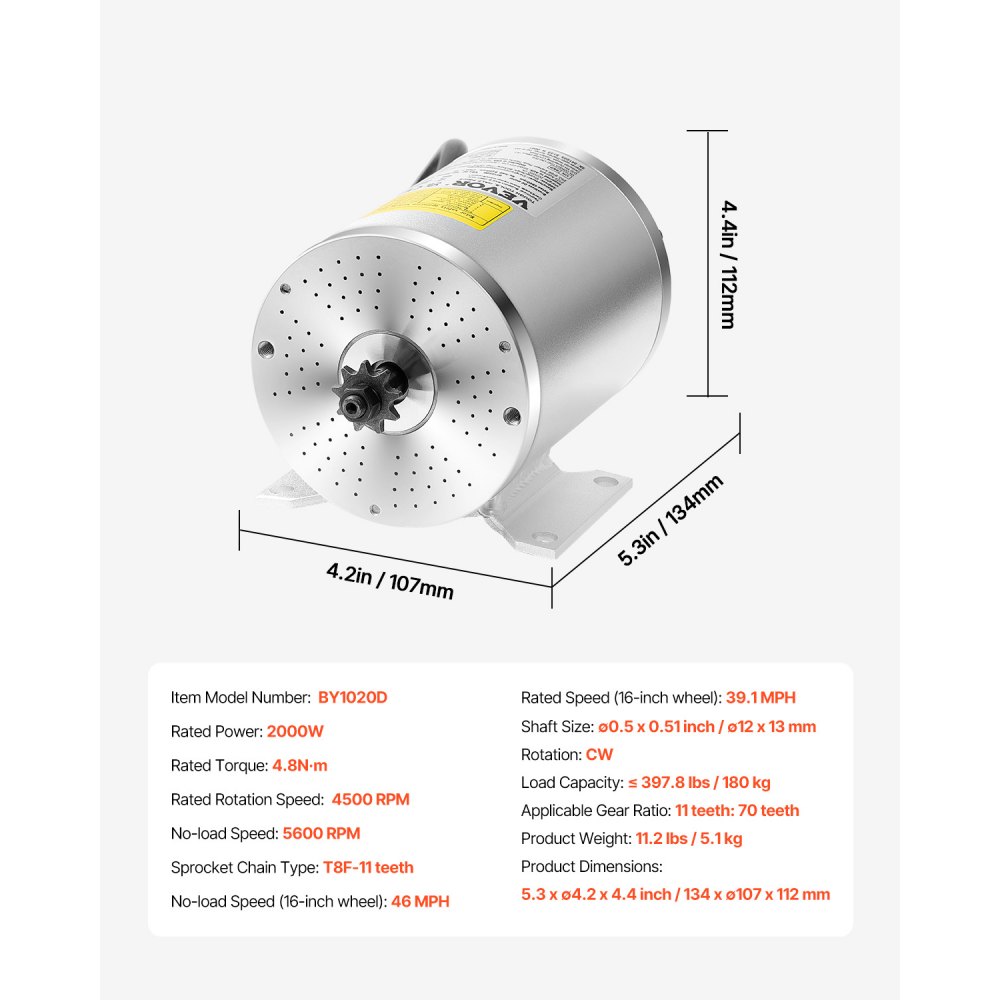 VEVOR 2000W Electric Brushless DC Motor Kit - 60V 4500rpm Motor with ...