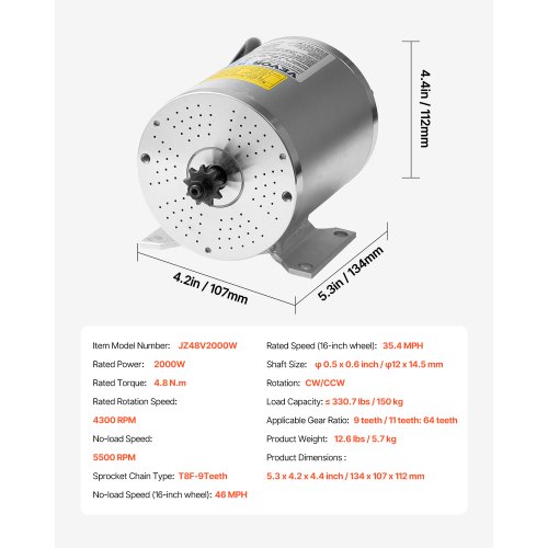 2000W Electric Brushless DC Motor Kit 48V 4300rpm Motor with Speed ...