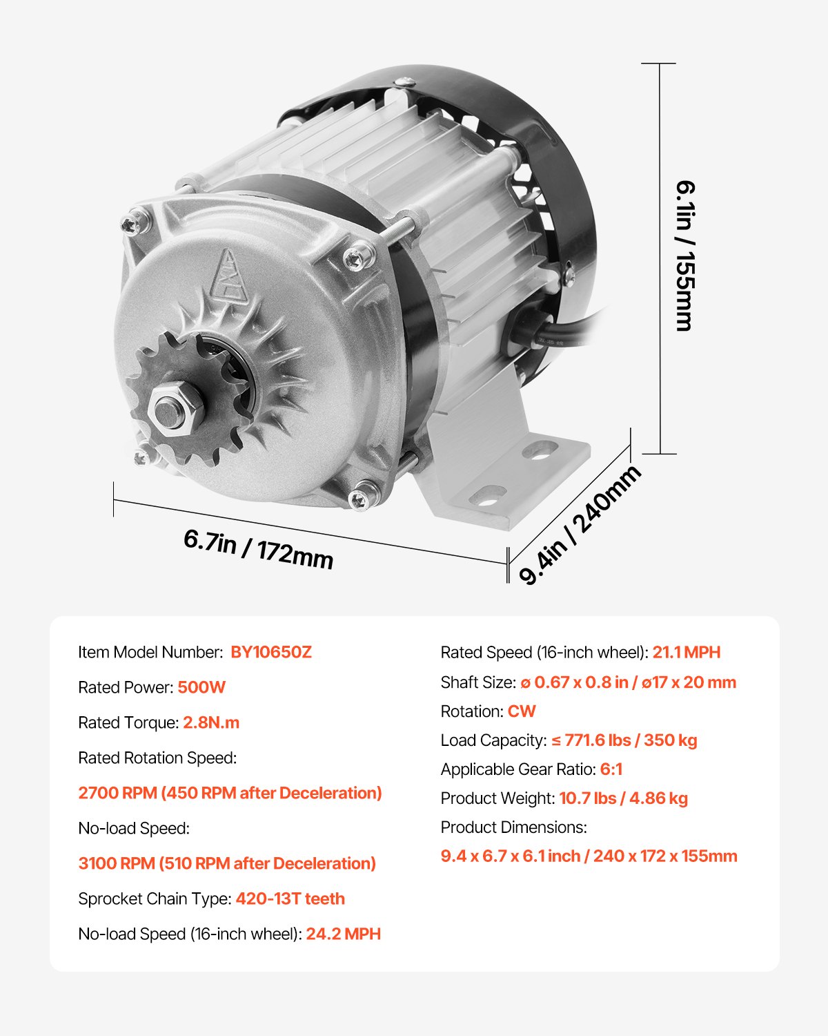 500W Electric Brushless DC Motor Kit 48V 2700rpm with Upgraded Speed ...