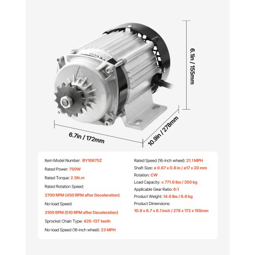 750W Electric Brushless DC Motor Kit 48V 2700rpm with Upgraded Speed ...