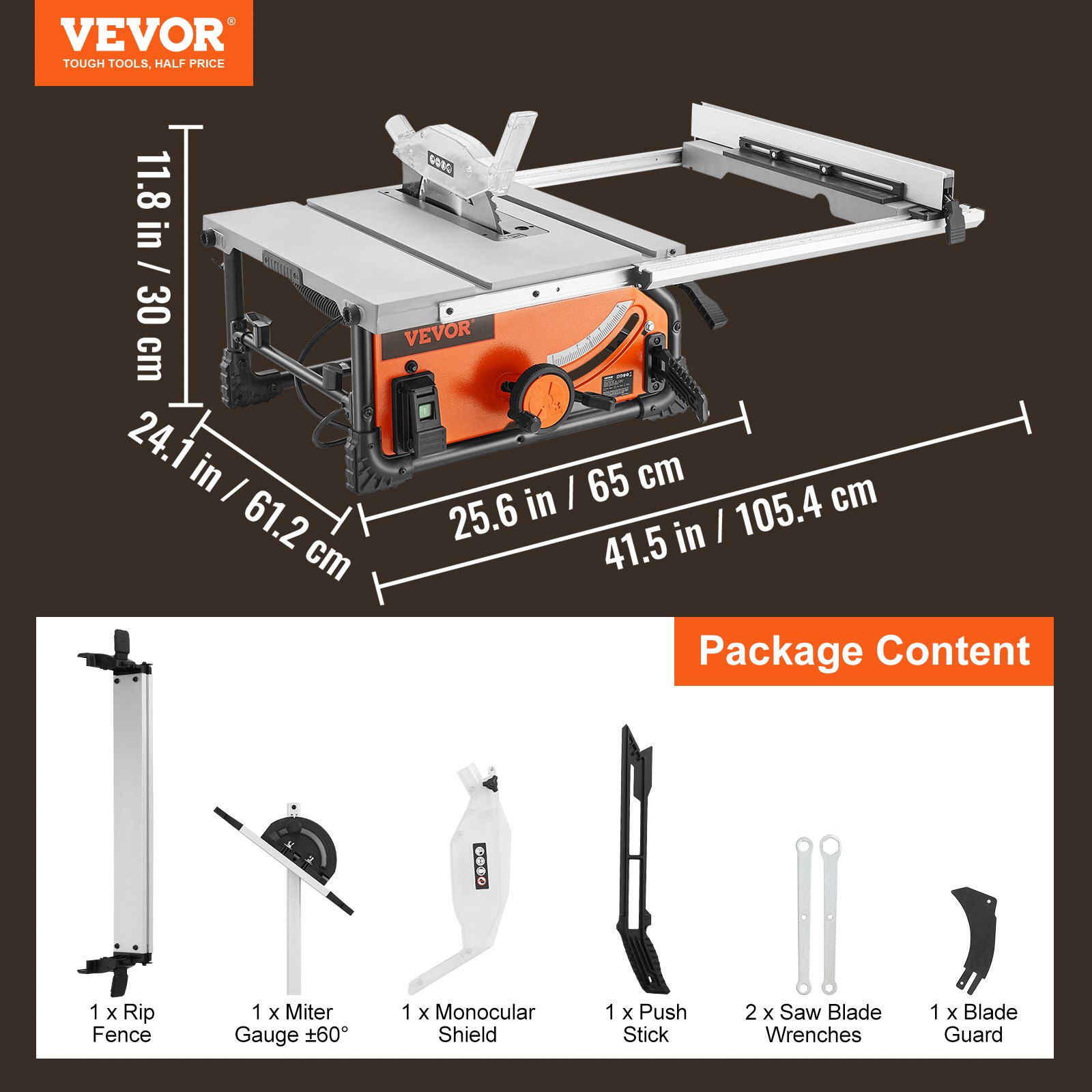 VEVOR 10" Table Saw Electric Cutting Machine 4500RPM 25-in Rip Capacity ...