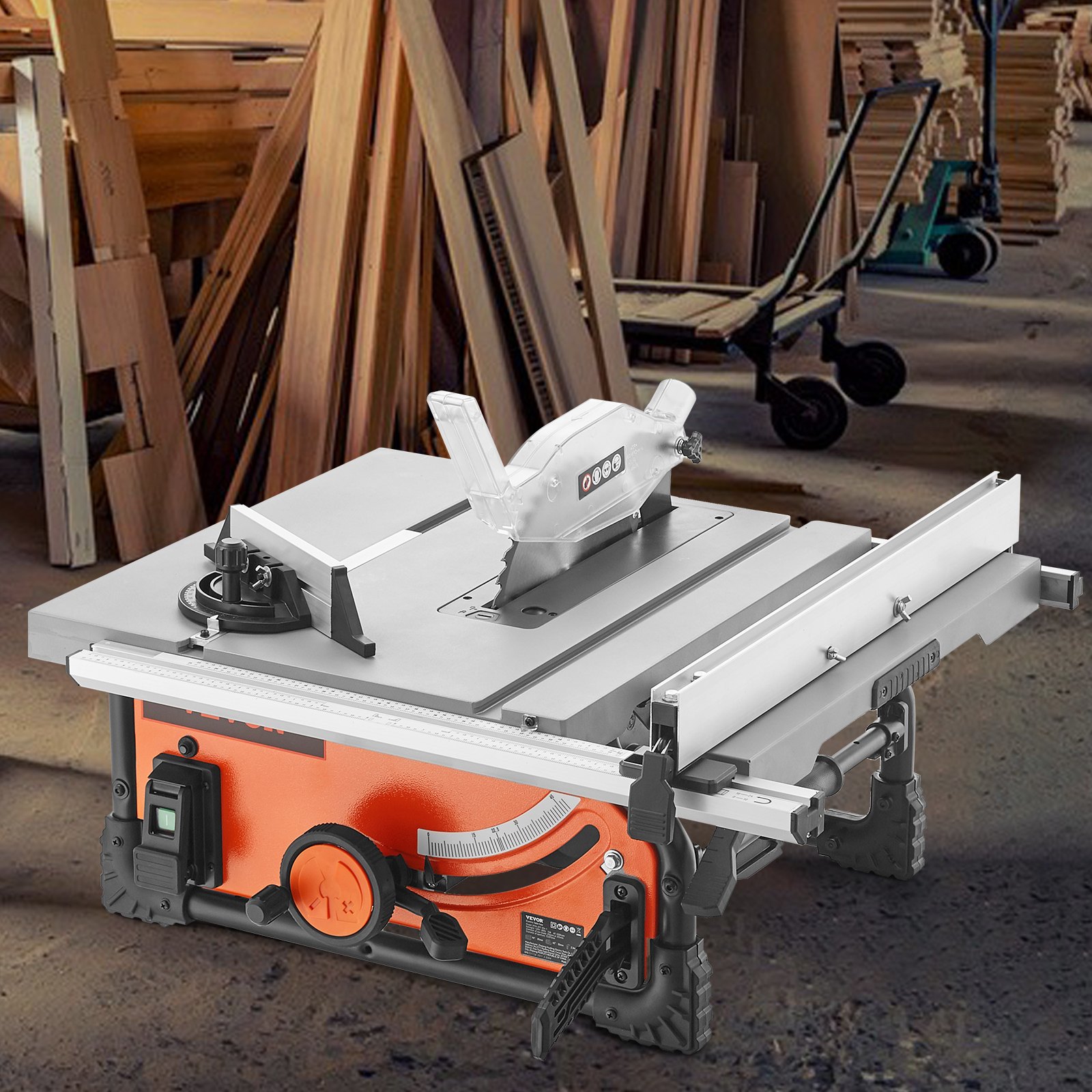 VEVOR Table Saw for Jobsite, 10-inch 15-Amp, 25-in Max Rip Capacity ...