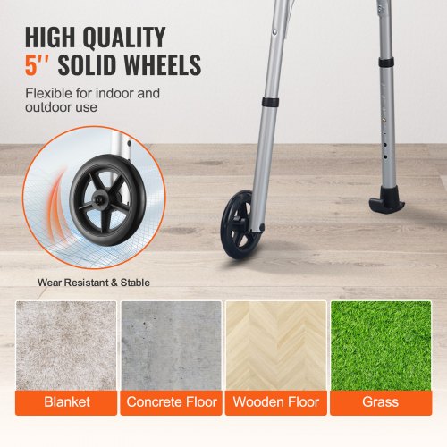 VEVOR 2 in 1 Folding Walker with Armrest Pads & 5" Solid Wheel Height ...