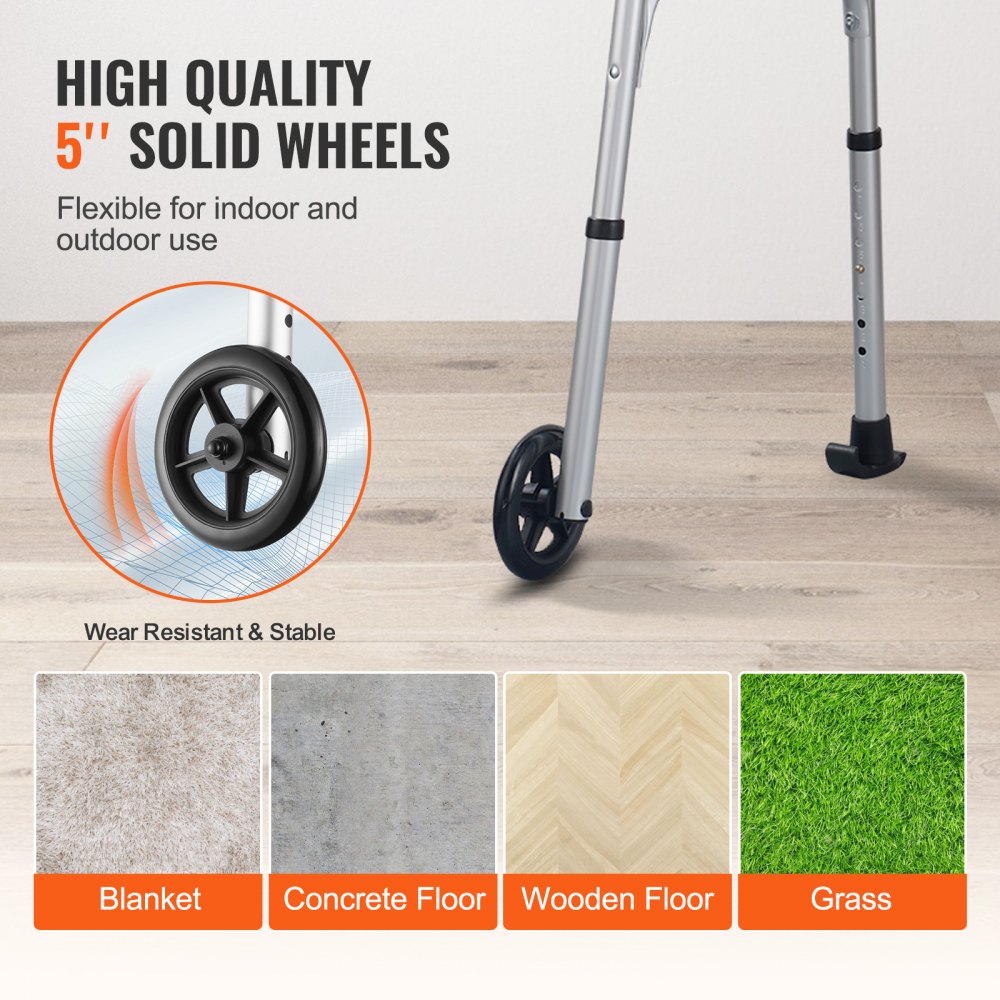 VEVOR 2 in 1 Folding Walker with Armrest Pads & 5" Solid Wheel Height ...