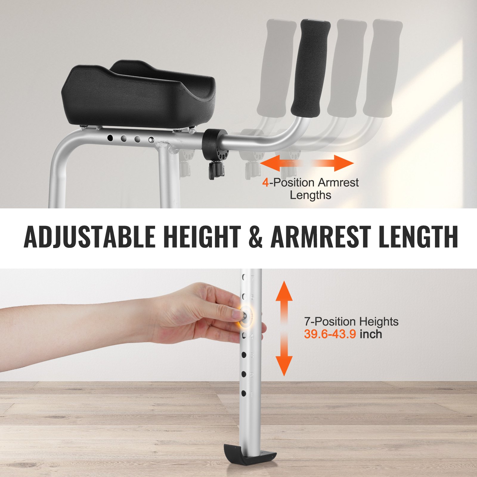 VEVOR 2 in 1 Folding Walker & Removable Armrests, Height Adjustable ...
