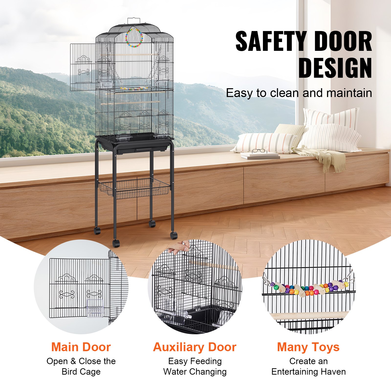 VEVOR 60 inch Flight Bird Cage, Metal Large Parakeet Cages for ...