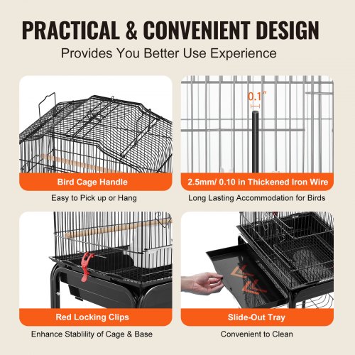 VEVOR Large Bird Cage 62 in Rolling Metal Parakeet Cage for Cockatiels ...