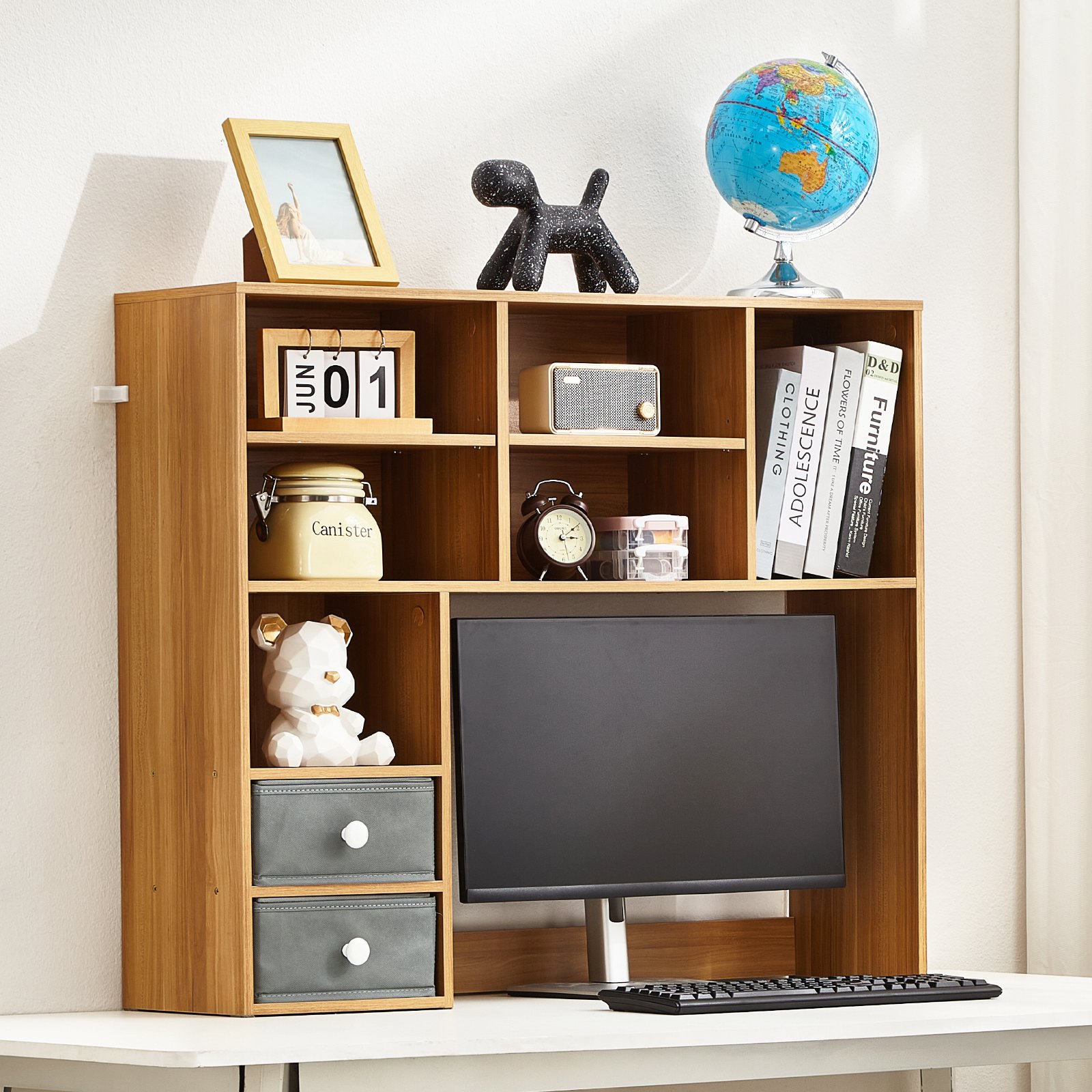 VEVOR Desktop Bookshelf, 3-Tier Wood Desktop Storage Organizer, 37" x ...