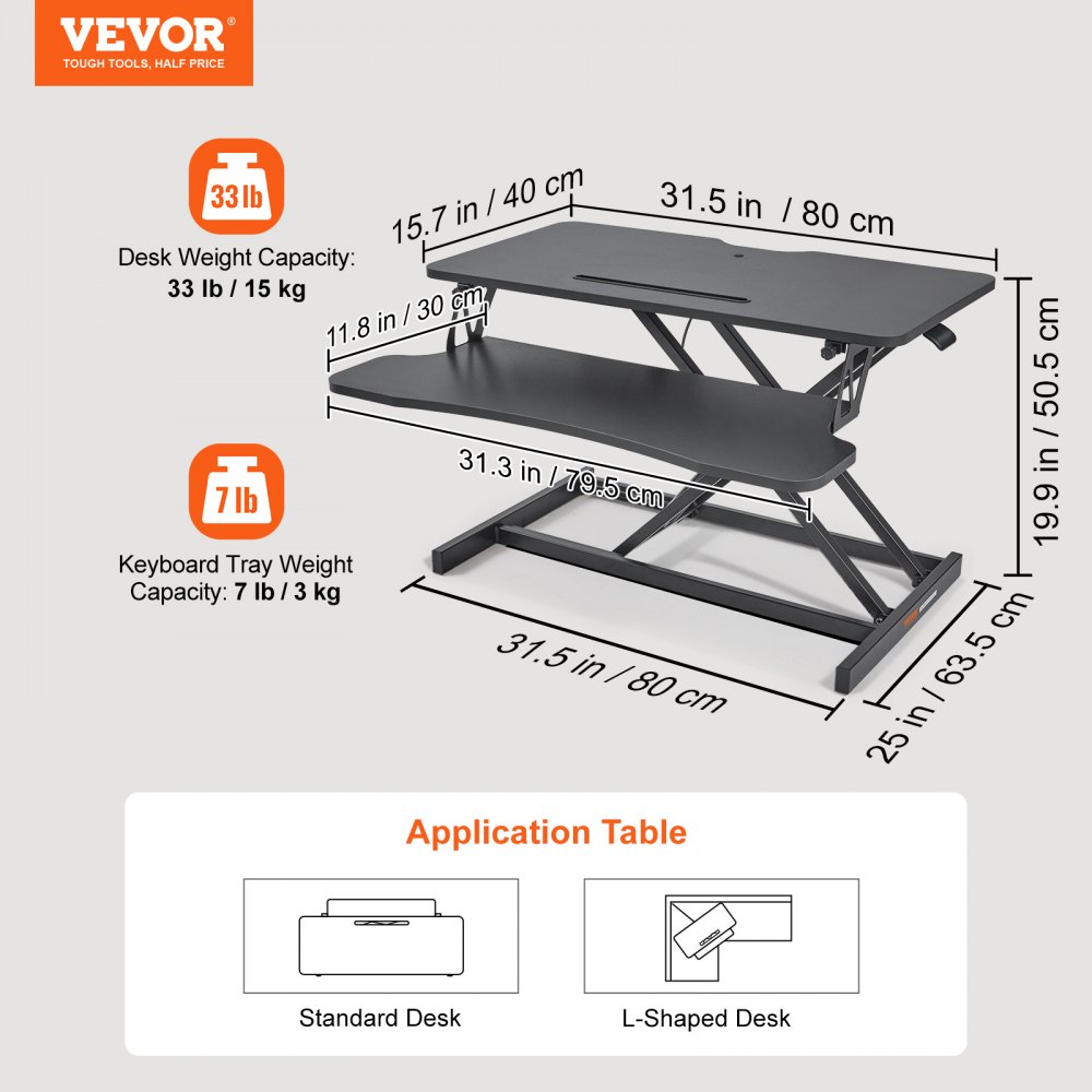 VEVOR Standing Desk Converter, Two-Tier Stand up Desk Riser, 31.5 inch ...