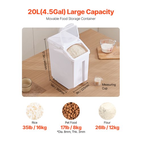 4.5Gal/20L Large Ingredient Storage Container Airtight Kitchen Flour ...