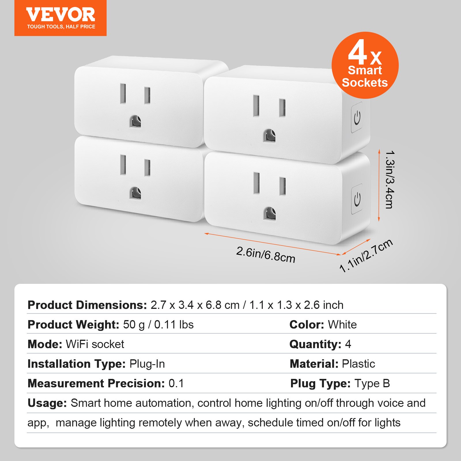 VEVOR 4 Pack Smart Plug, Voice Control Outlet, Remote & Scheduled ...